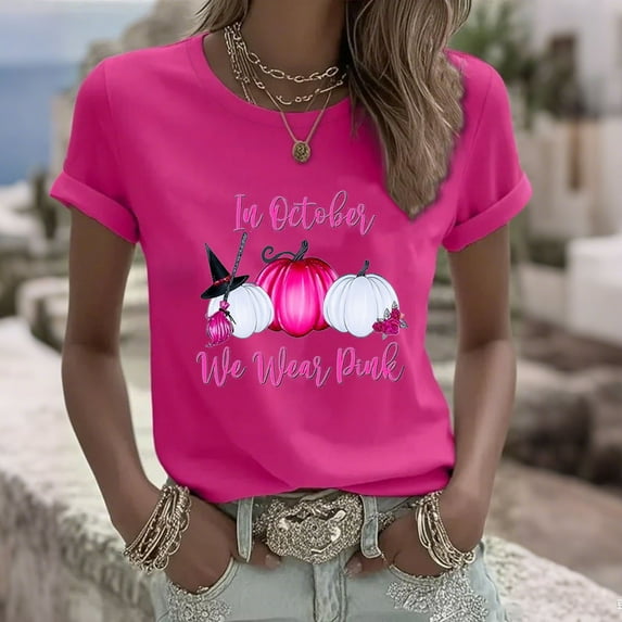 Cutuoiiu Women's Casual and Fashionable Breast Cancer Awareness Printed ...