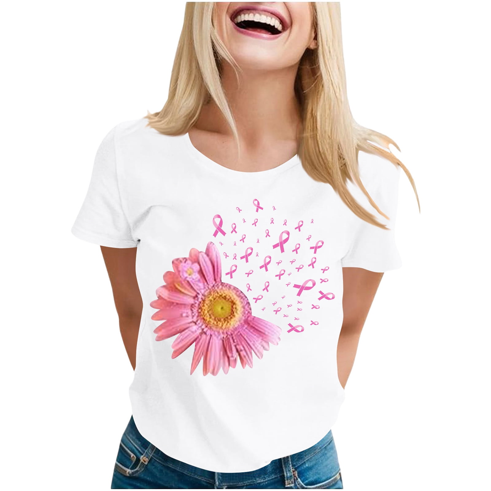 Cutuoiiu Women's Casual and Fashionable Breast Cancer Awareness Printed ...