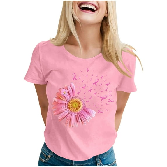 Cutuoiiu Women's Casual and Fashionable Breast Cancer Awareness Printed ...