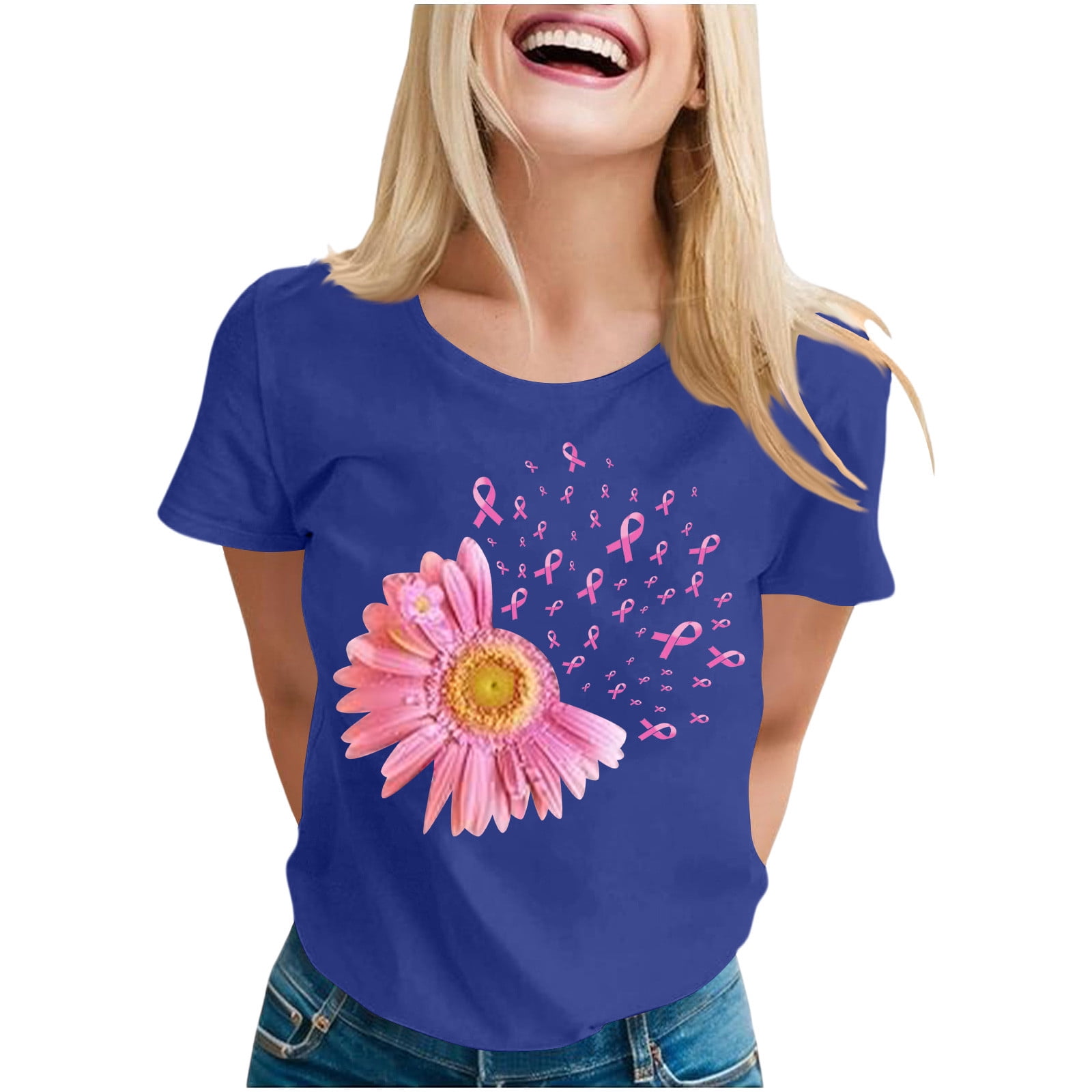 Cutuoiiu Women's Casual and Fashionable Breast Cancer Awareness Printed ...