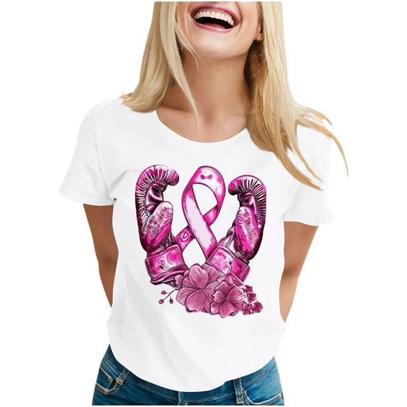 Cutuoiiu Women's Casual and Fashionable Breast Cancer Awareness Printed ...