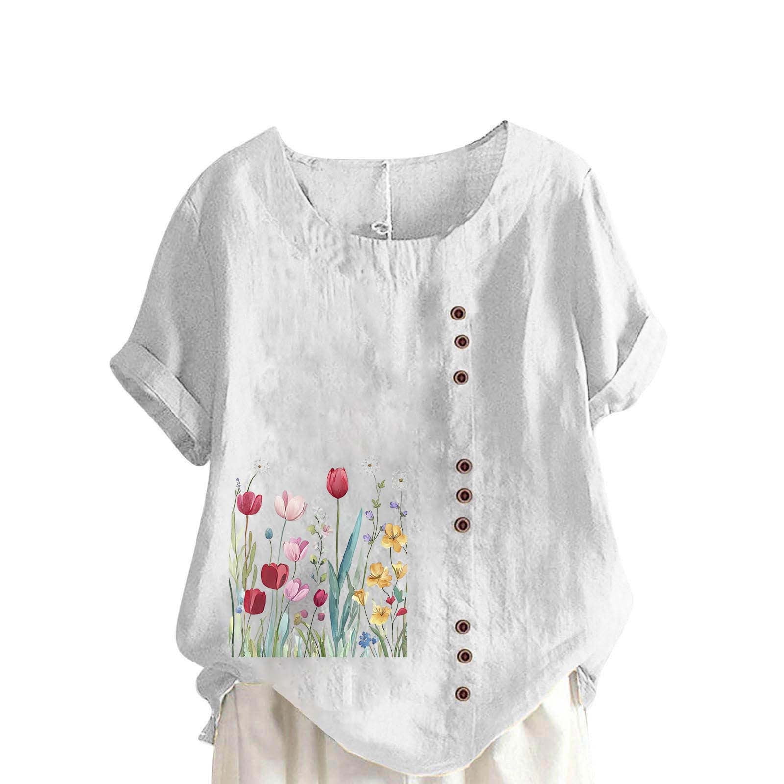 Cutuoiiu Women's Cozy Crewneck Loose Short Sleeve Summer Blouses Gifts ...