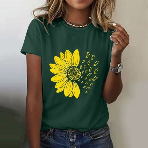 Cutuoiiu Women's Cozy Sunflower Printed T-Shirt Cute Flower Graphic ...