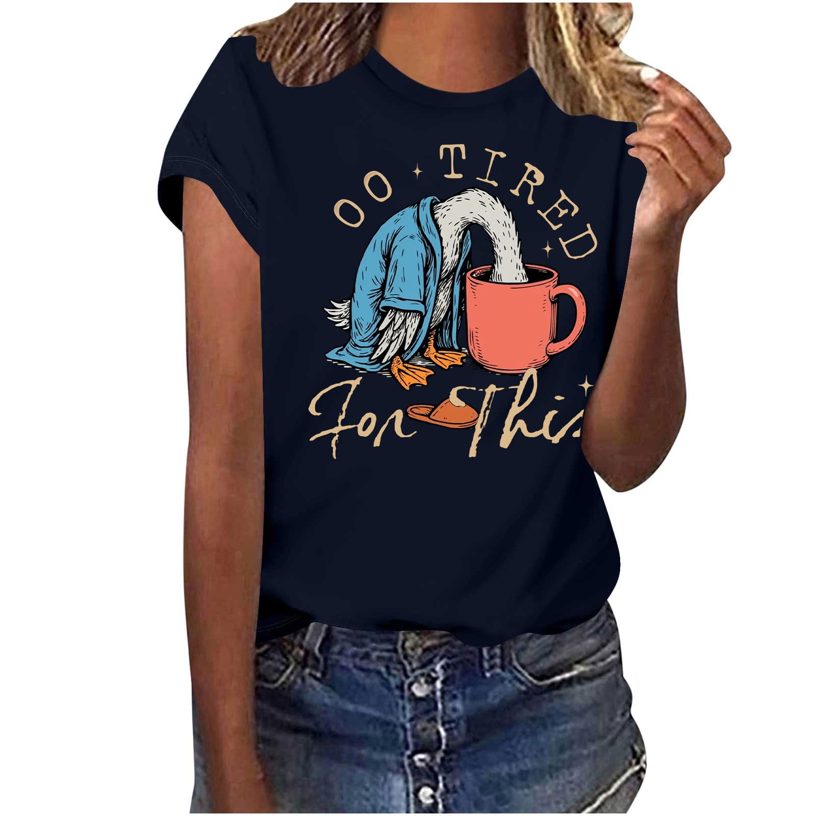 Cutuoiiu Women's Crew Neck Short Sleeve Casual Loose Tops for Summer ...