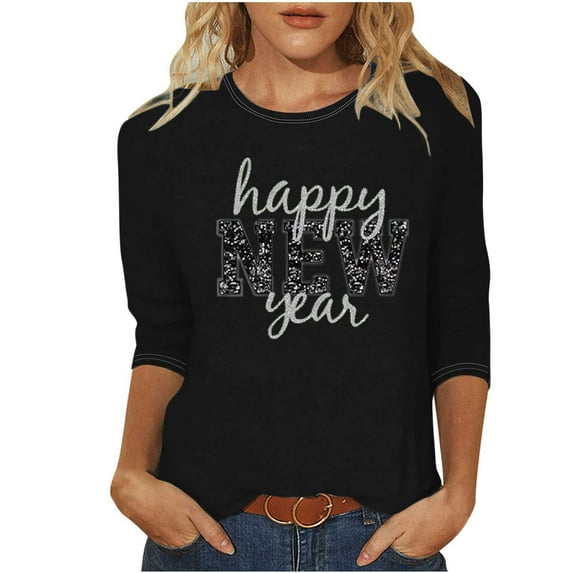Cutuoiiu Women's Fashion Loose Casual Happy New Years Fashion Letter ...