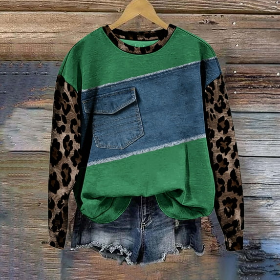 Cutuoiiu Women's Interesting Prints Crewneck Long Sleeve Shirts Warm ...