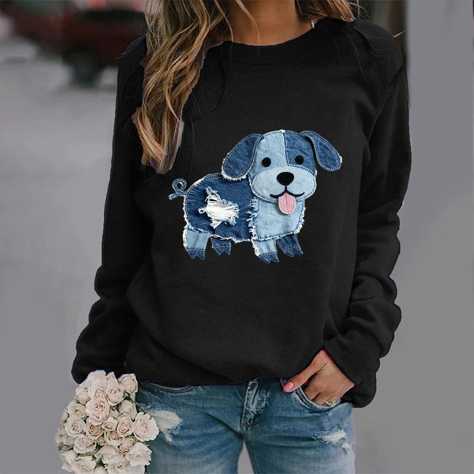 Cutuoiiu Women's Long Sleeve Graphic Prints Shirts Crewneck Pullover ...