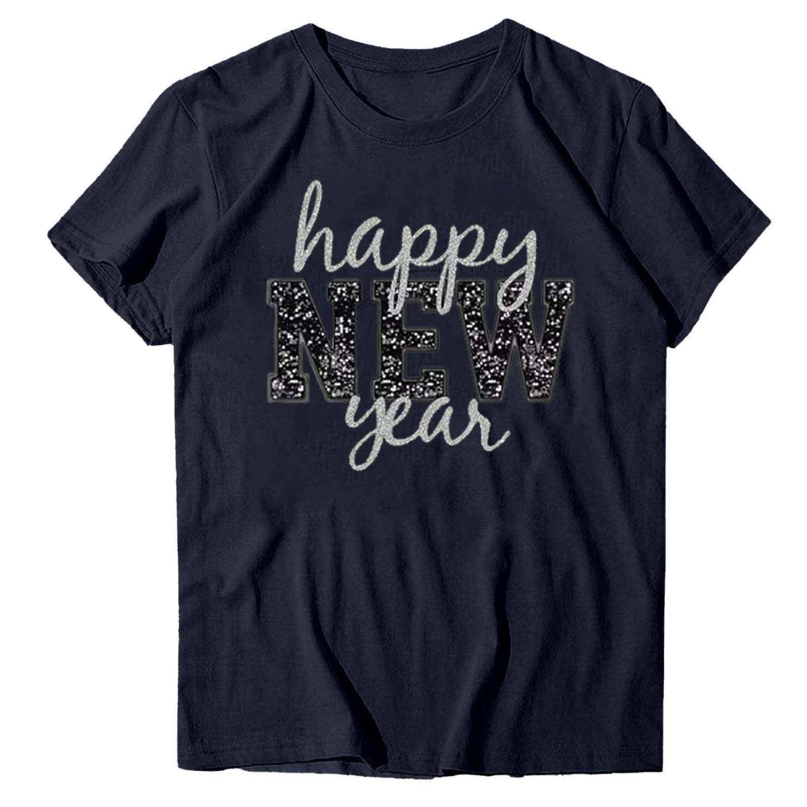 Cutuoiiu Women's Loose Happy New Year Casual Letter Prints Round Neck ...