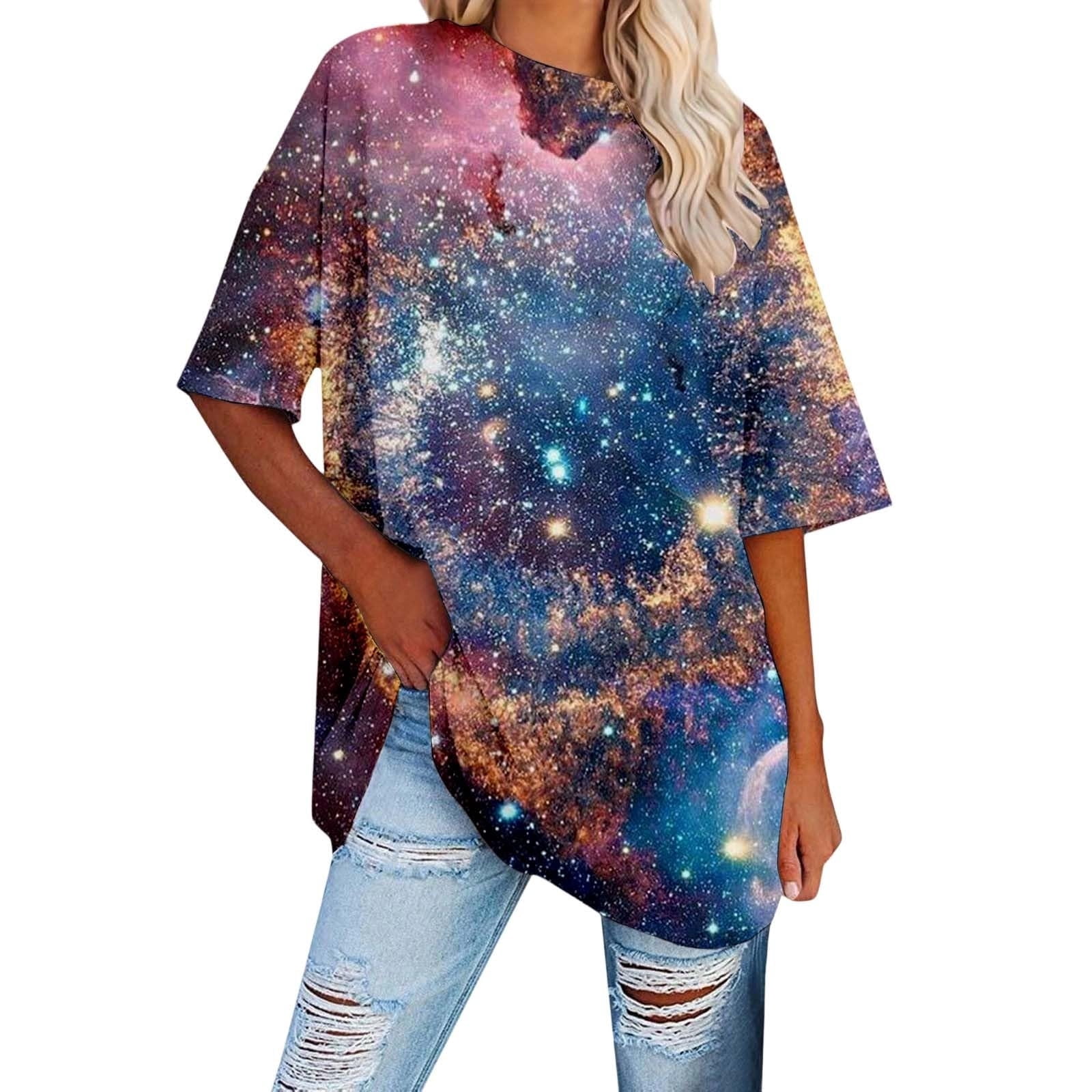 Cutuoiiu Women's Oversized Loose Starry Sky Printing Fashion Round Neck ...