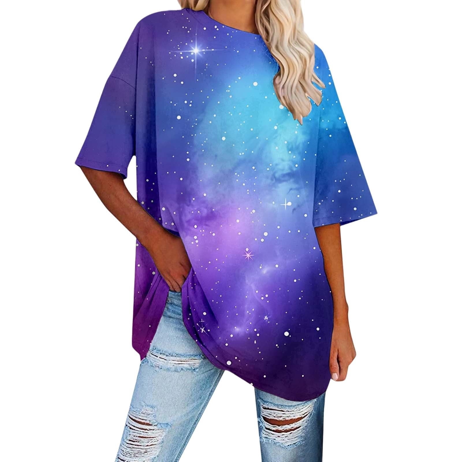 Cutuoiiu Women's Oversized Loose Starry Sky Printing Fashion Round Neck ...