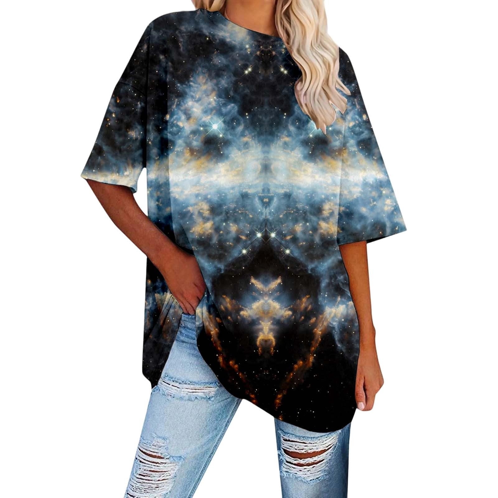 Cutuoiiu Women's Oversized Loose Starry Sky Printing Fashion Round Neck ...