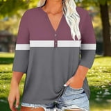 Cutuoiiu Women's Plus Size Color Block Prints 3/4 Sleeve T-shirts ...