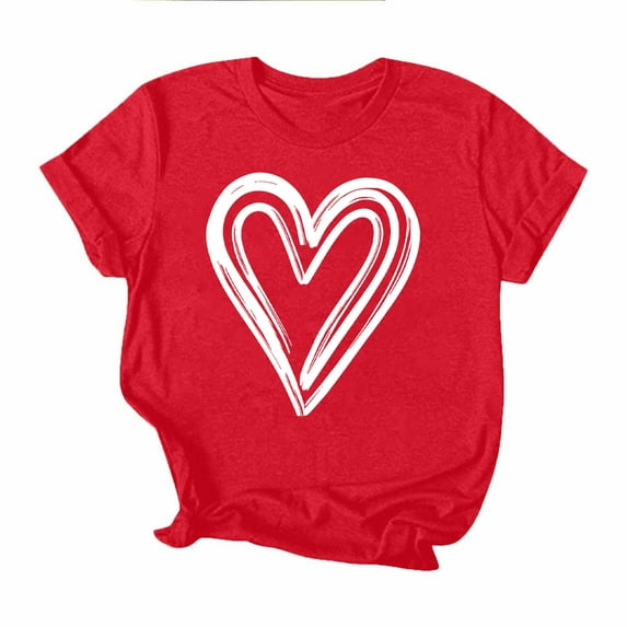 Cutuoiiu Women's Summer Round Neck Heart Graphic Short Sleeve Tops ...