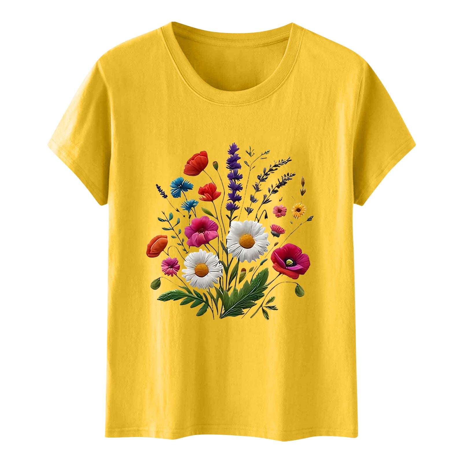 Cutuoiiu Women's Vintage Floral Wildflower Floral Graphic Loose Round ...