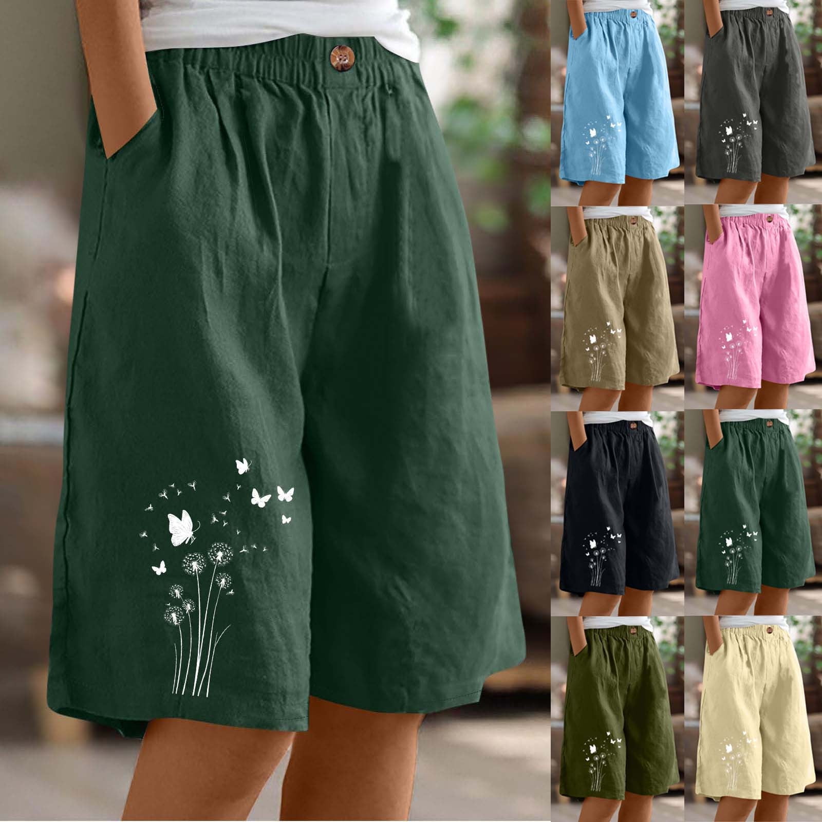 Cutuoiiu Womens Summer Shorts Regular Fit Flower Print Elastic Waist ...