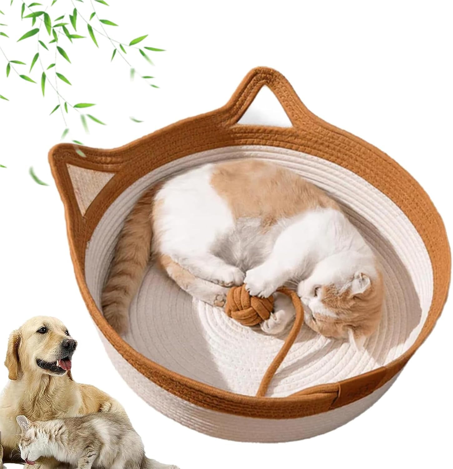 Cutypet Cat Basket, Virela Wicker Woven Cat Bed, Cotton Rope Handwoven ...