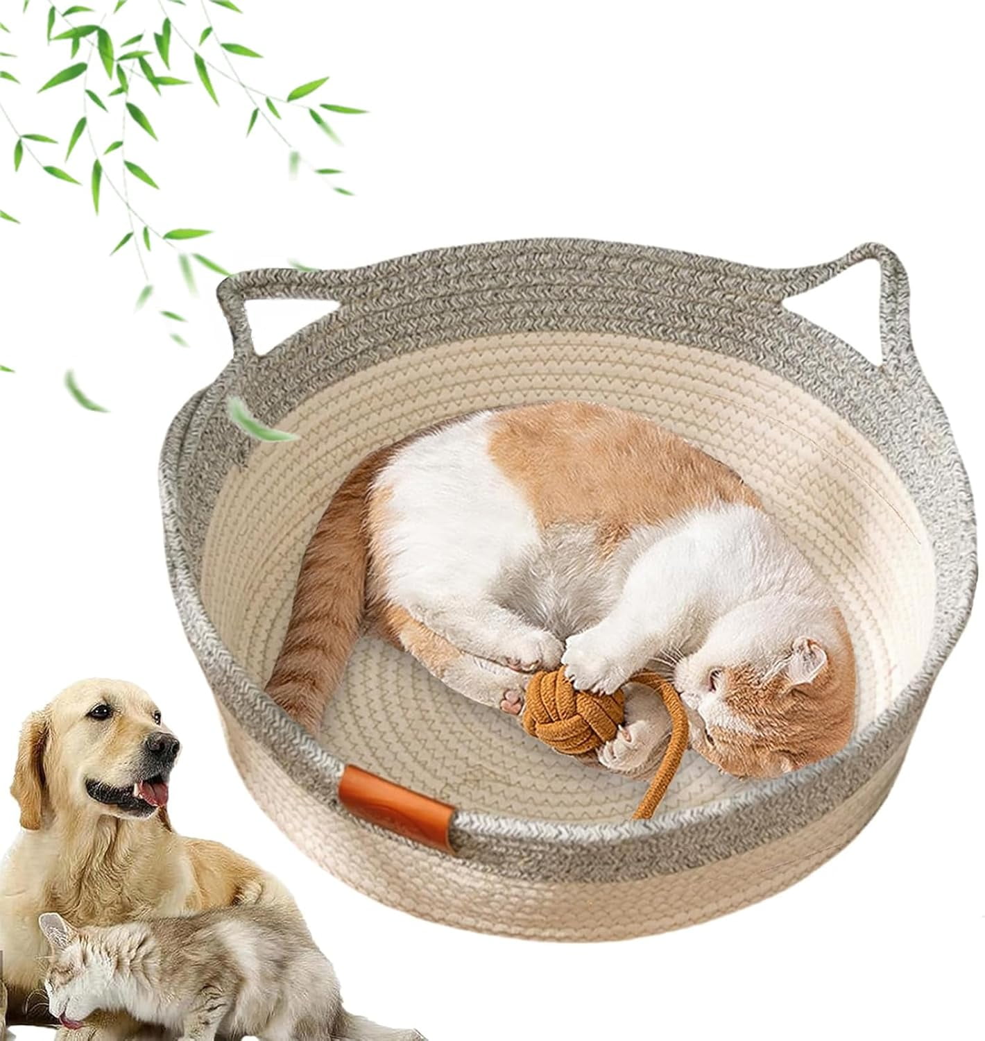 Cutypet Cat Basket, Virela Wicker Woven Cats Bed, Cotton Rope Weaving ...