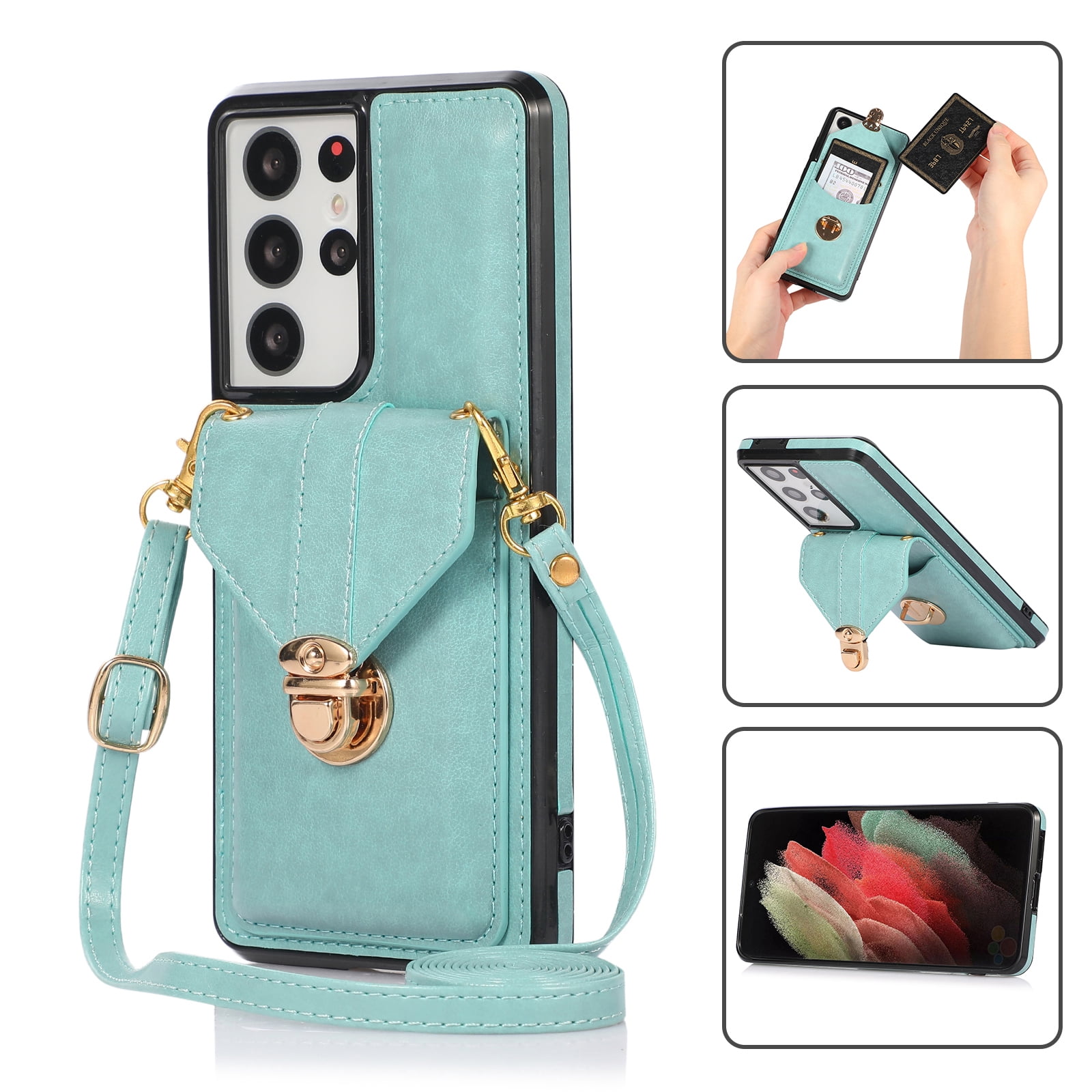 Cutyskin Case for Samsung S21 Ultra, Luxury Metal Buckle Back Folio ...