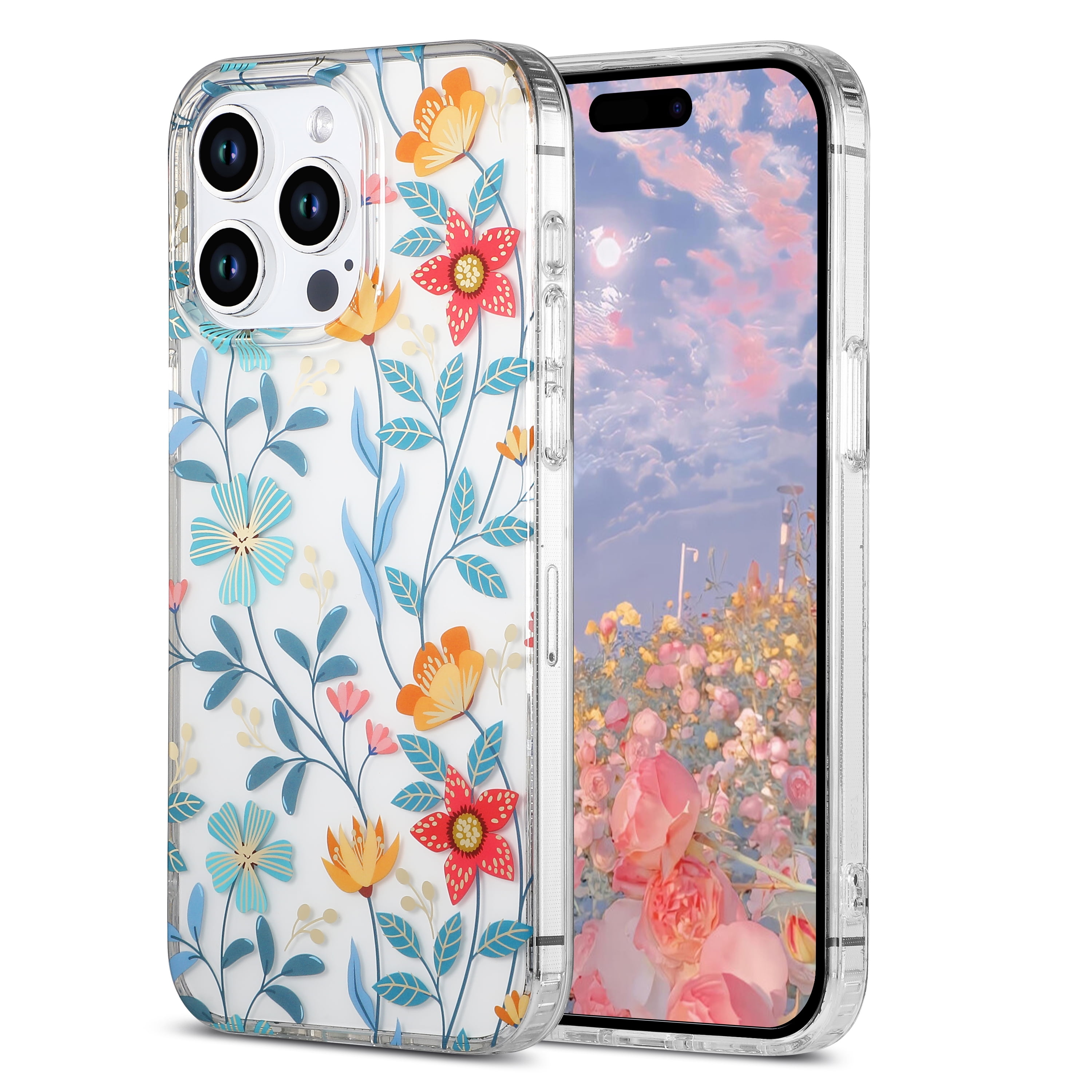 Cutyskin iPhone 15 Pro Case, Soft Shockproof Cute Floral Crystal ...