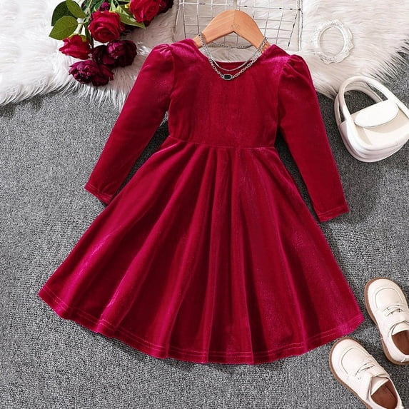 Cuzibr Girls Dress Round Neck Long Sleeve Velvet Dresses Back Hollow ...