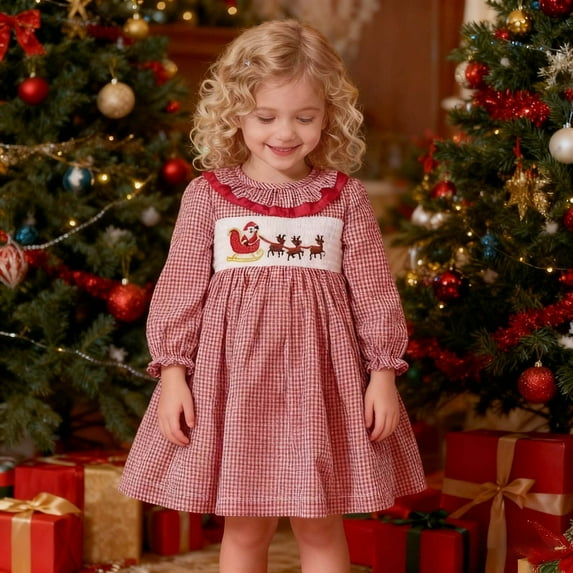 Cuzibr Girls Fall Dress Plaid Cute Bow Long Sleeve Ruffle High Waist ...