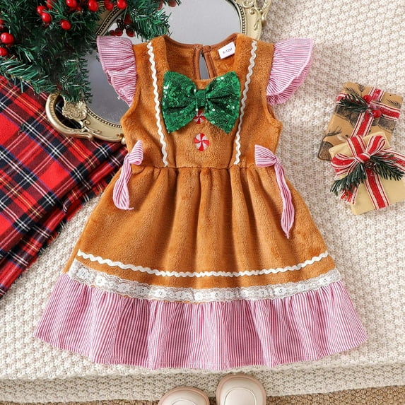 Cuzibr Toddler Christmas Dress Elegant Long Sleeve Soft Velvet Star ...