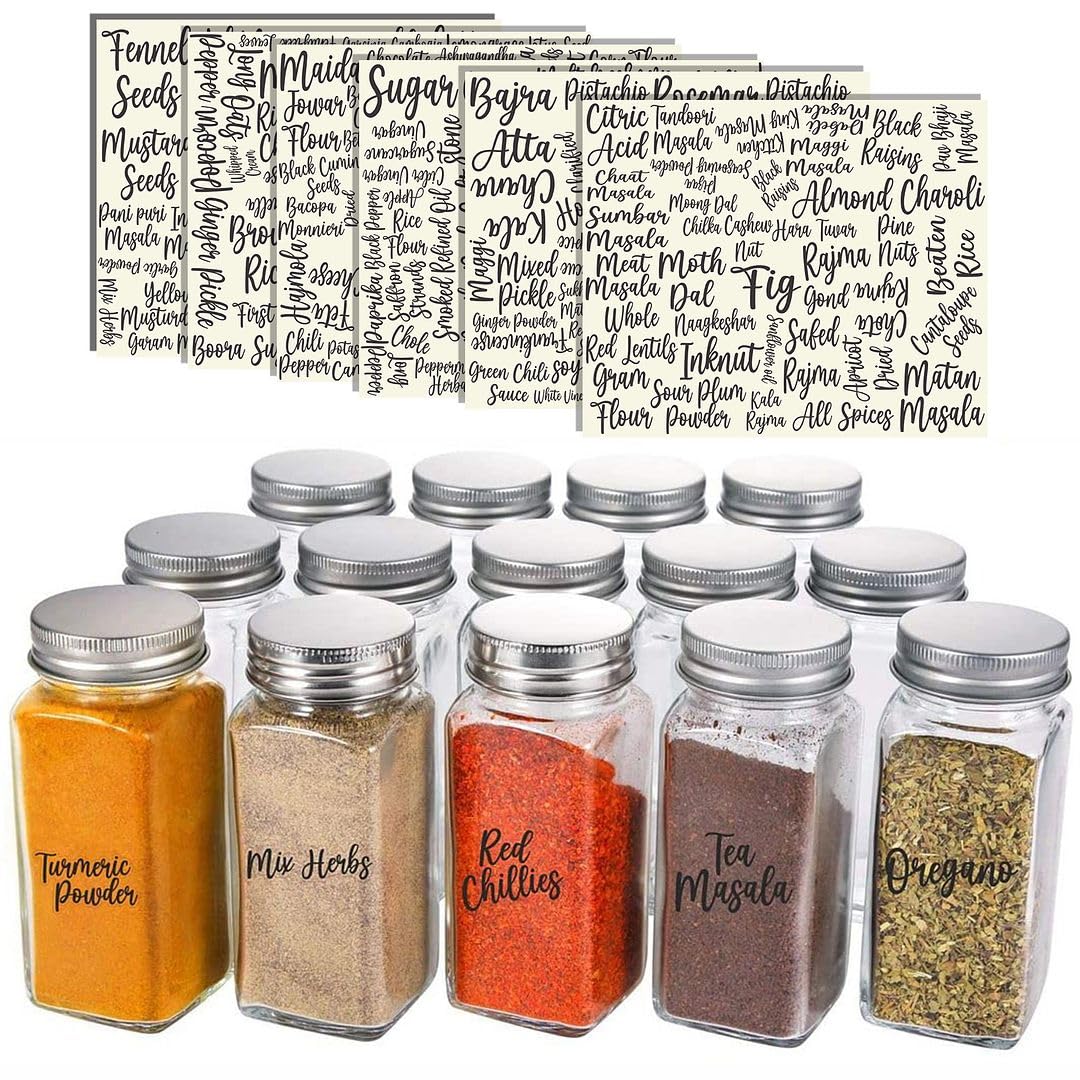 Cvanu 288Pcs Spice Label Jar Sticker All Name In Stylish Font Black ...