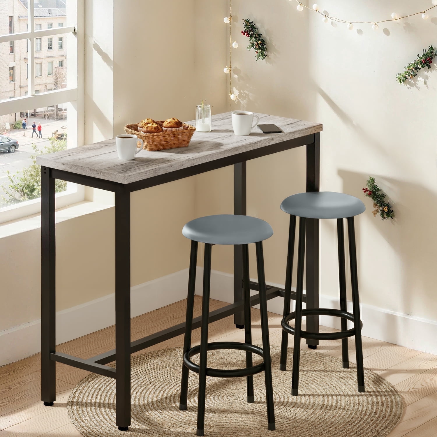 Cvortll 3-Piece Bar Table and Chairs Set, White Faux Marble High Top ...