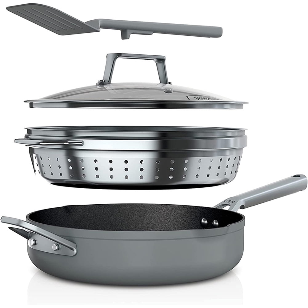 Foodi Neverstick 4-Quart Possiblepan Set with Steamer, Glass Lid ...
