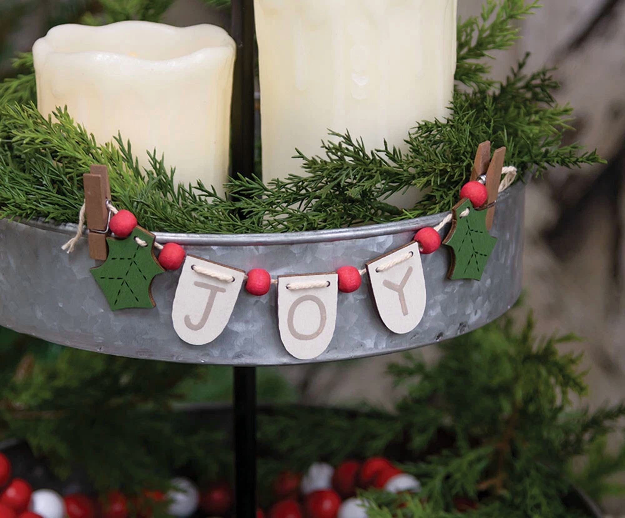 Cwi Christmas Decor - Joy Tier Tray Mini Small Banner Garland Clip ...