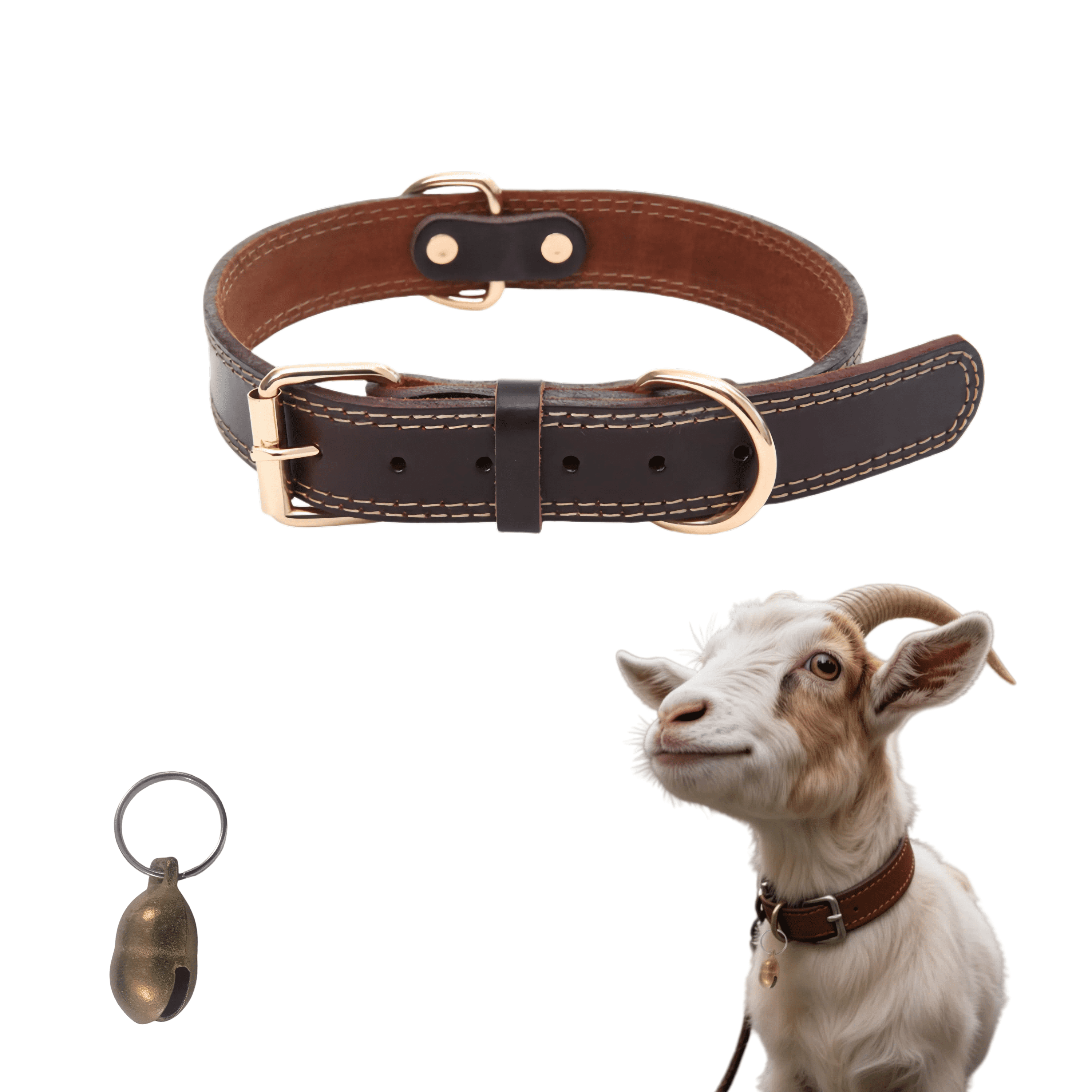 Cwyza Genuine Leather Goat Collar with Bell – Handmade Brass Bell ...
