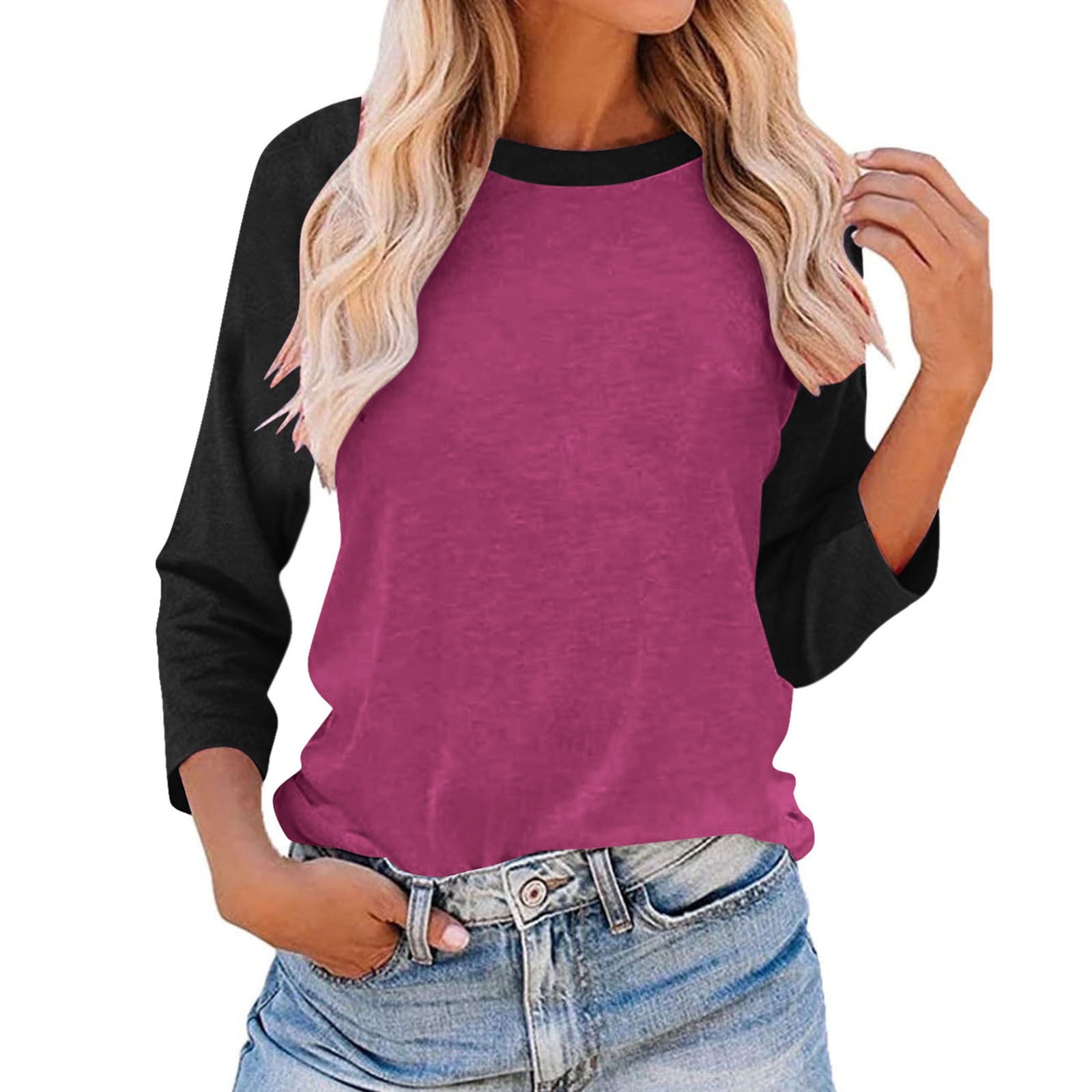 Cxenplz 3/4 Sleeve Tops for Women Ringer Trendy Basic Tshirts Classic ...