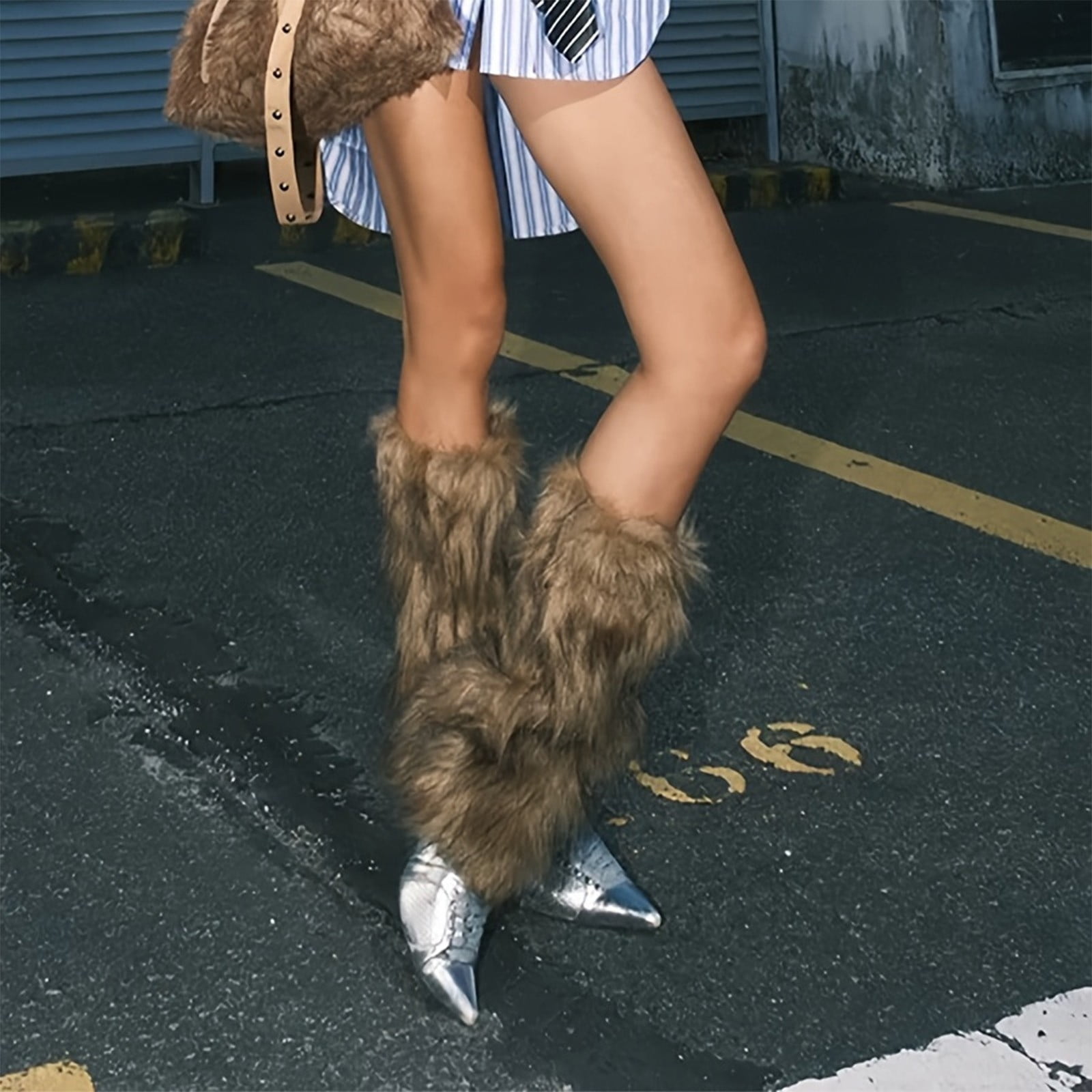 Cxenplz Fuzzy Leg Warmers Furry Boot Covers for Women Warm Fuzzy Boot ...