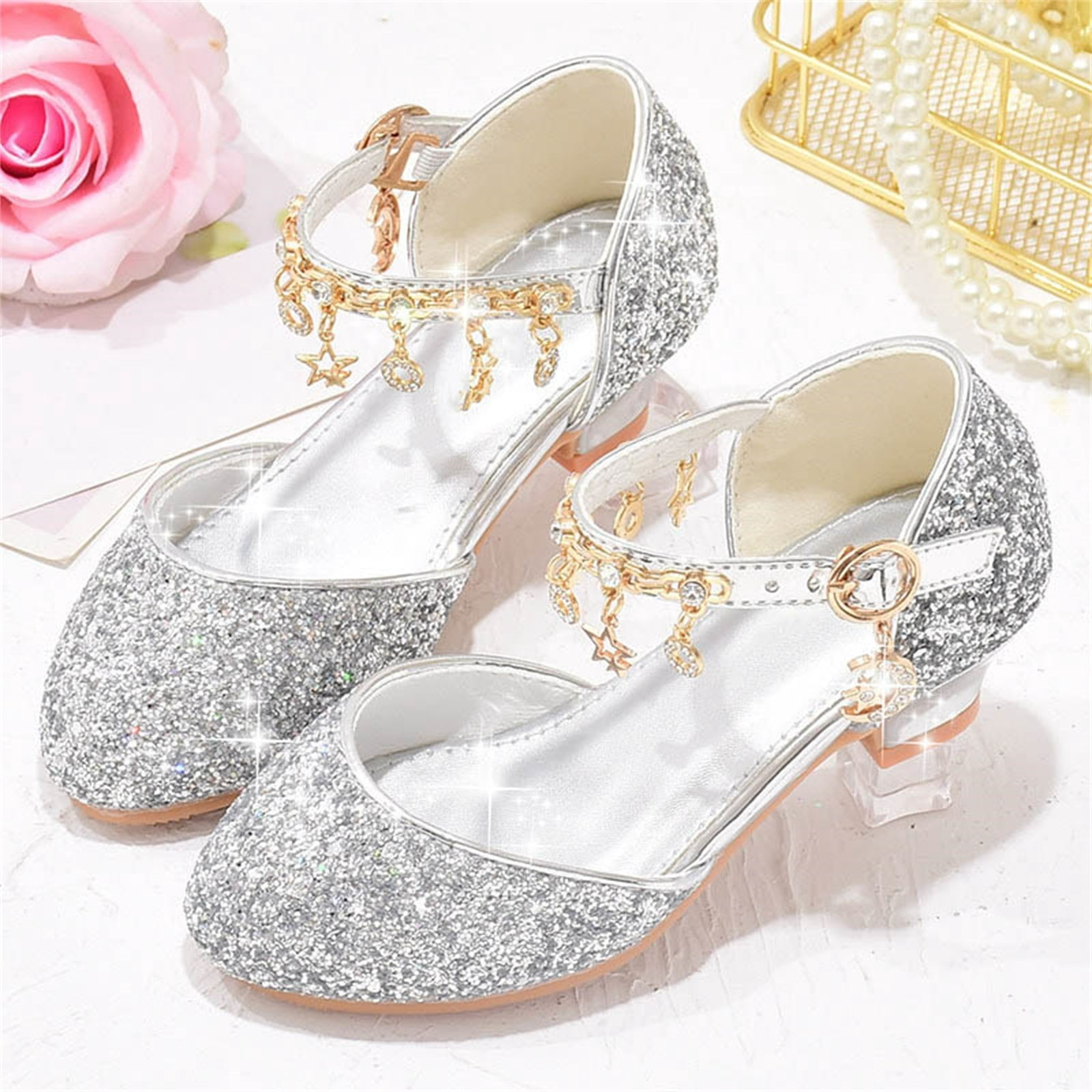 Cxenplz Girls Dress Pumps Glitter Sequins Princess Low Heels Princess ...