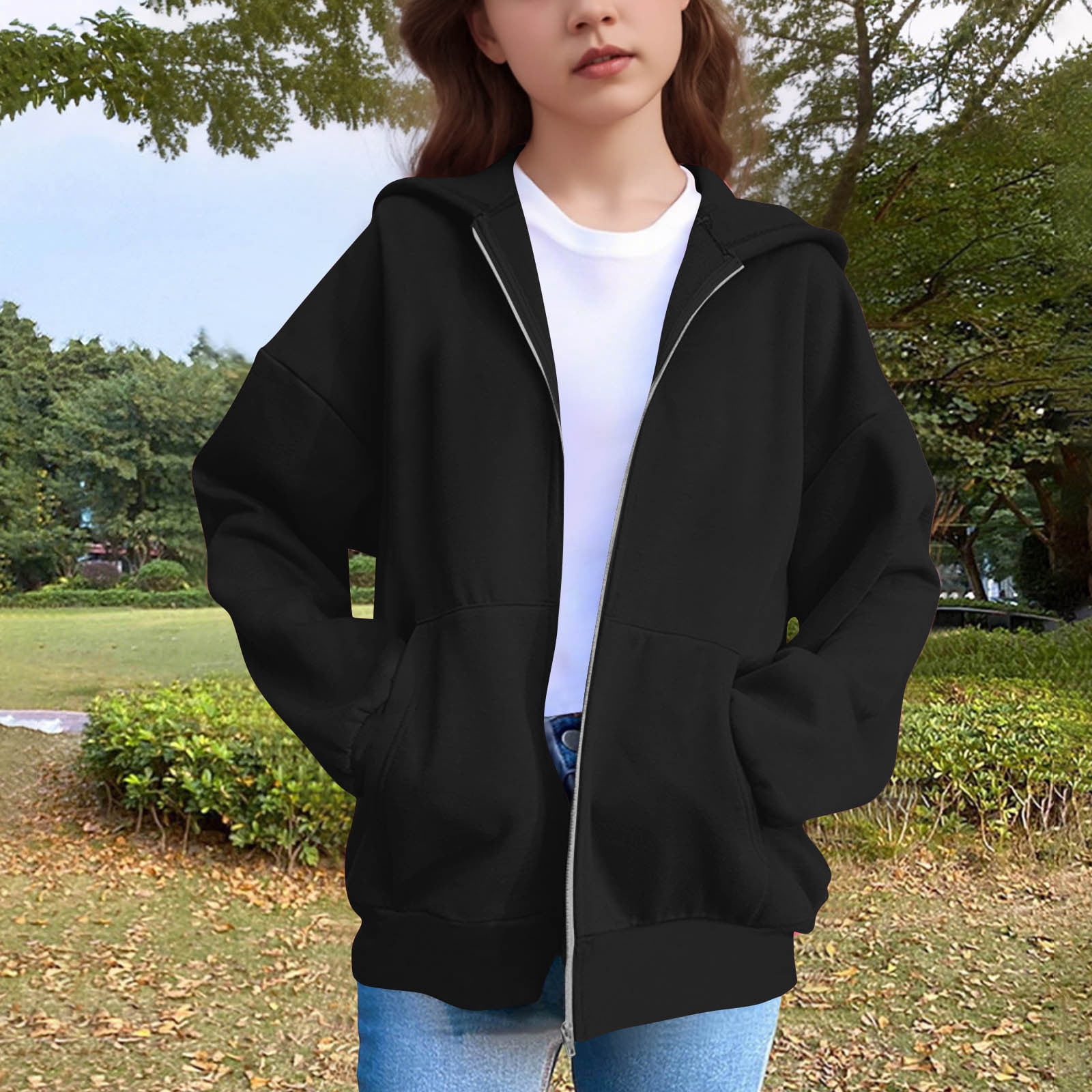 Cxenplz Girls' Hooded Sweatshirts Zipper Pullover Crop Tops for Teen ...