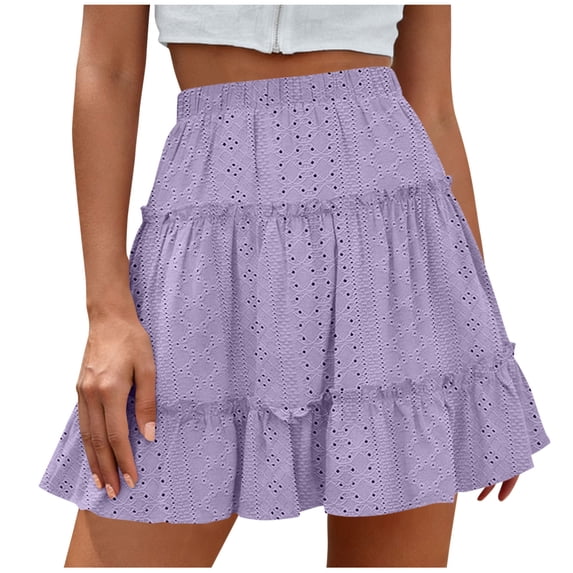 Cxenplz Pleated Mini Skirt for Women High Waist Flowy Ruffle Layered ...