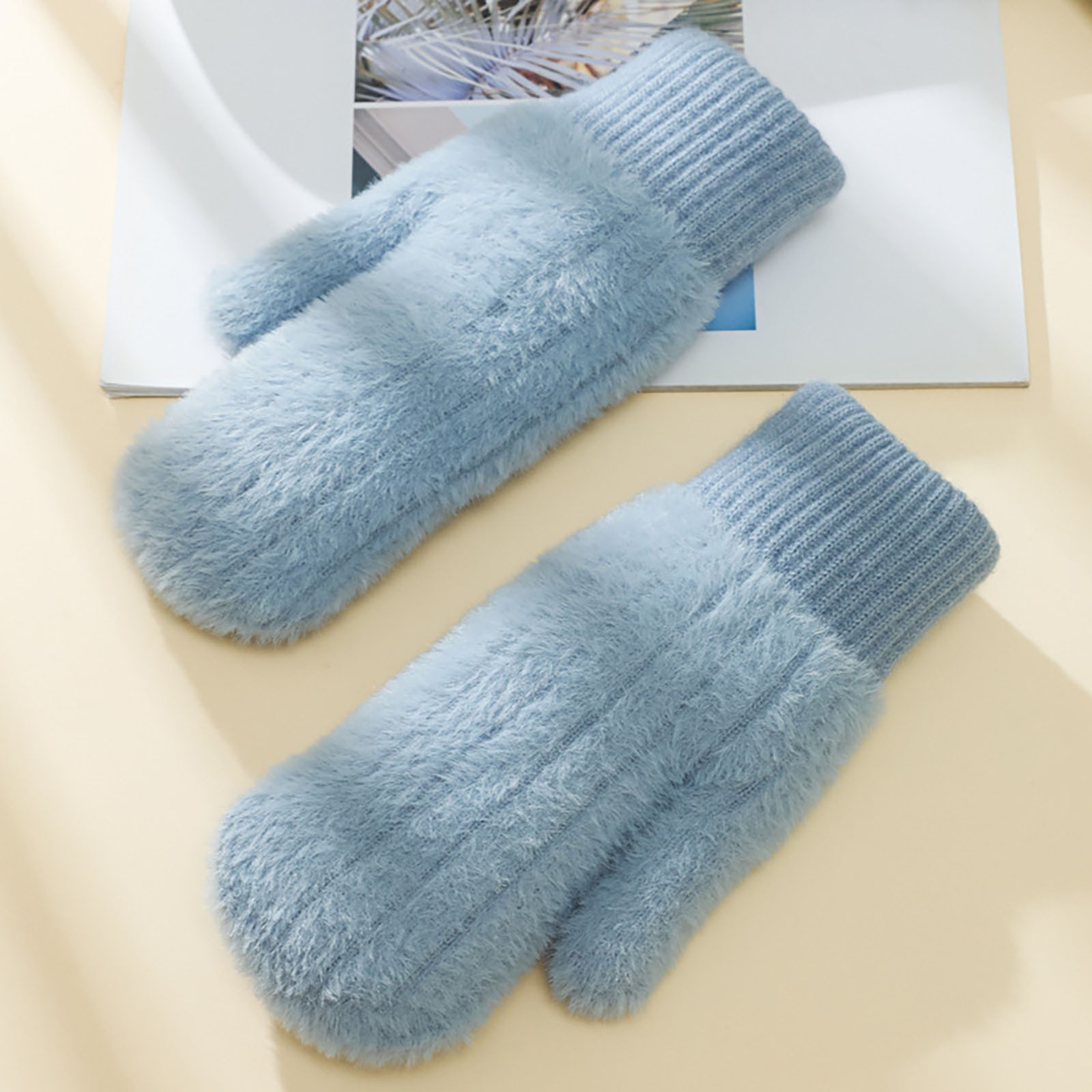 Cxenplz Women Winter Fuzzy Warm Mittens Fashion Chunky Knit Outdoor ...