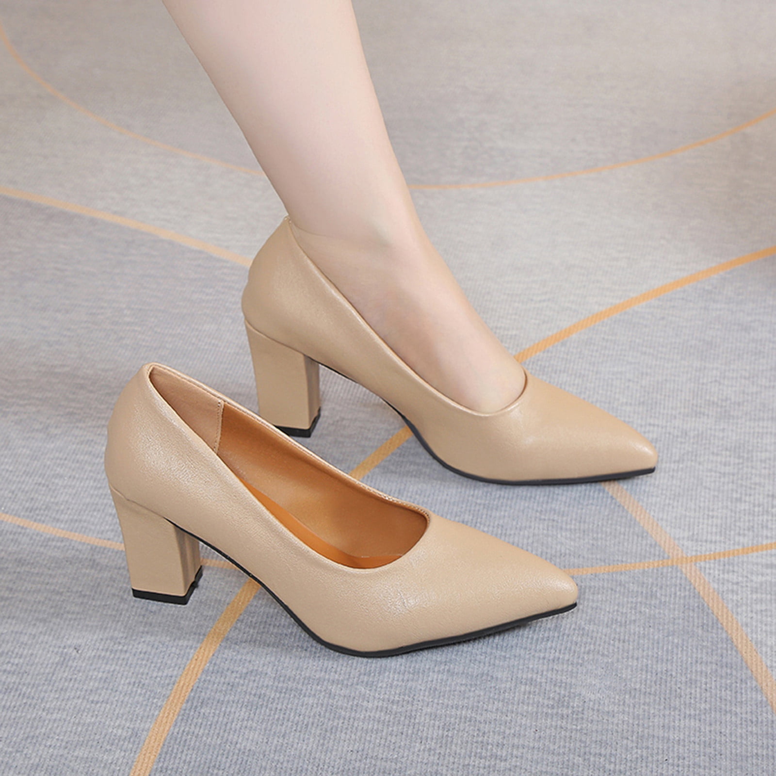 Cxenplz Women's Block Heels Pointed Toe Classic Office Pumps Elegant ...
