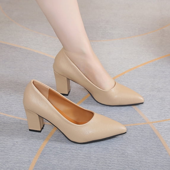 Cxenplz Women's Block Heels Pointed Toe Classic Office Pumps Elegant ...