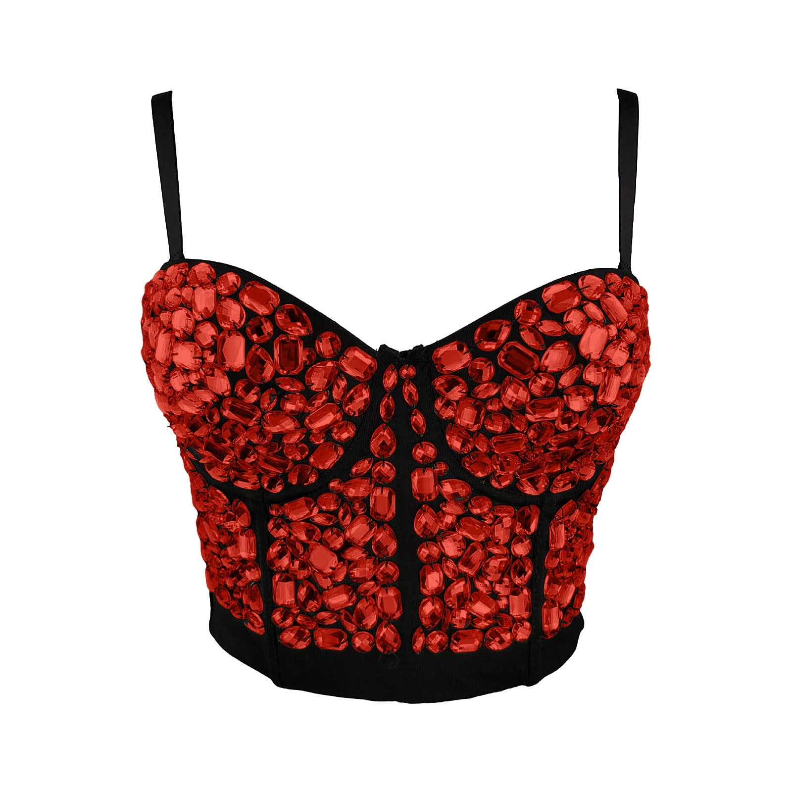 Cxenplz Women's Colorful Rhinestone Bustier Push Up Corset Crop Top ...