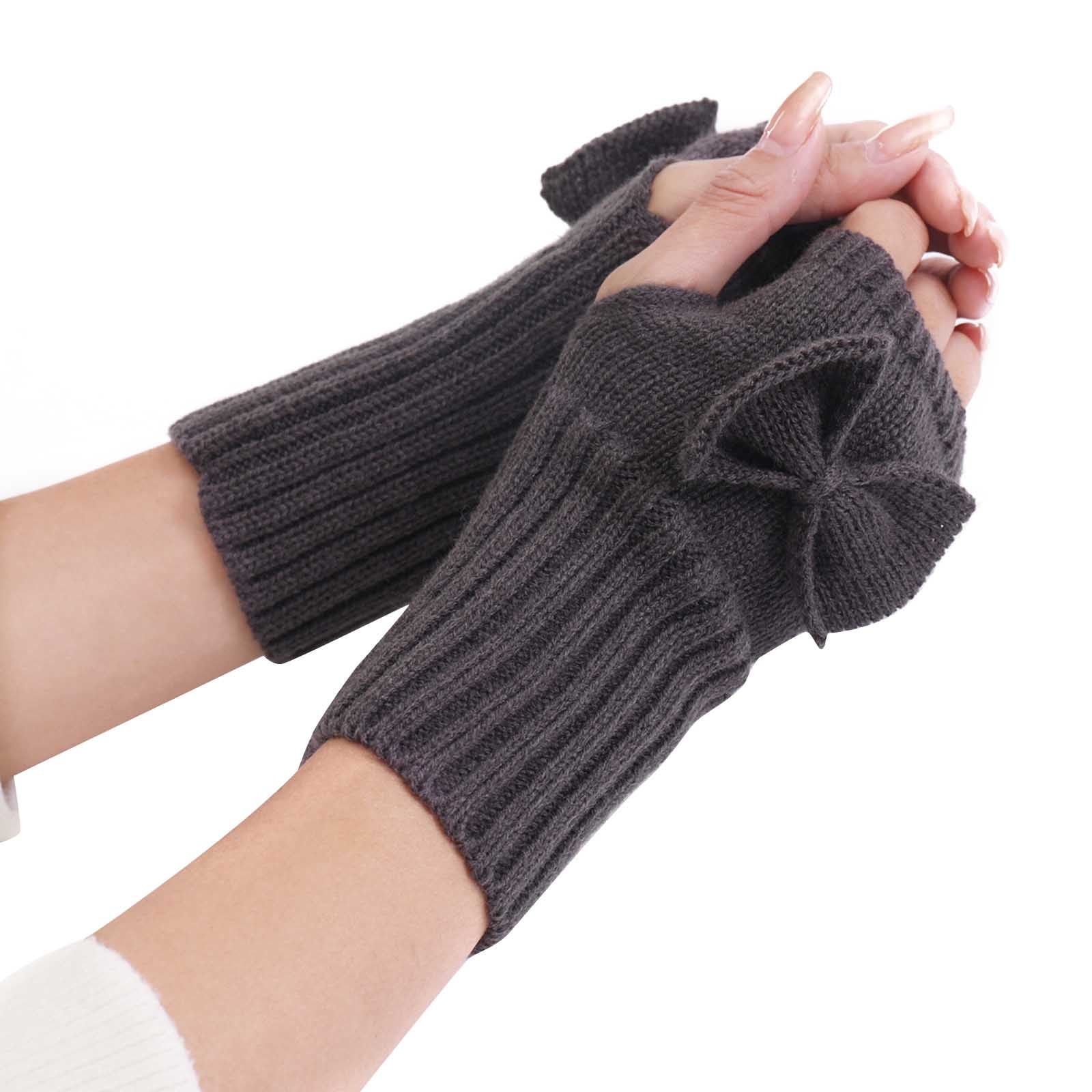 Cxenplz Women's Knit Fingerless Gloves Bowknot Crochet Thumb Holes ...