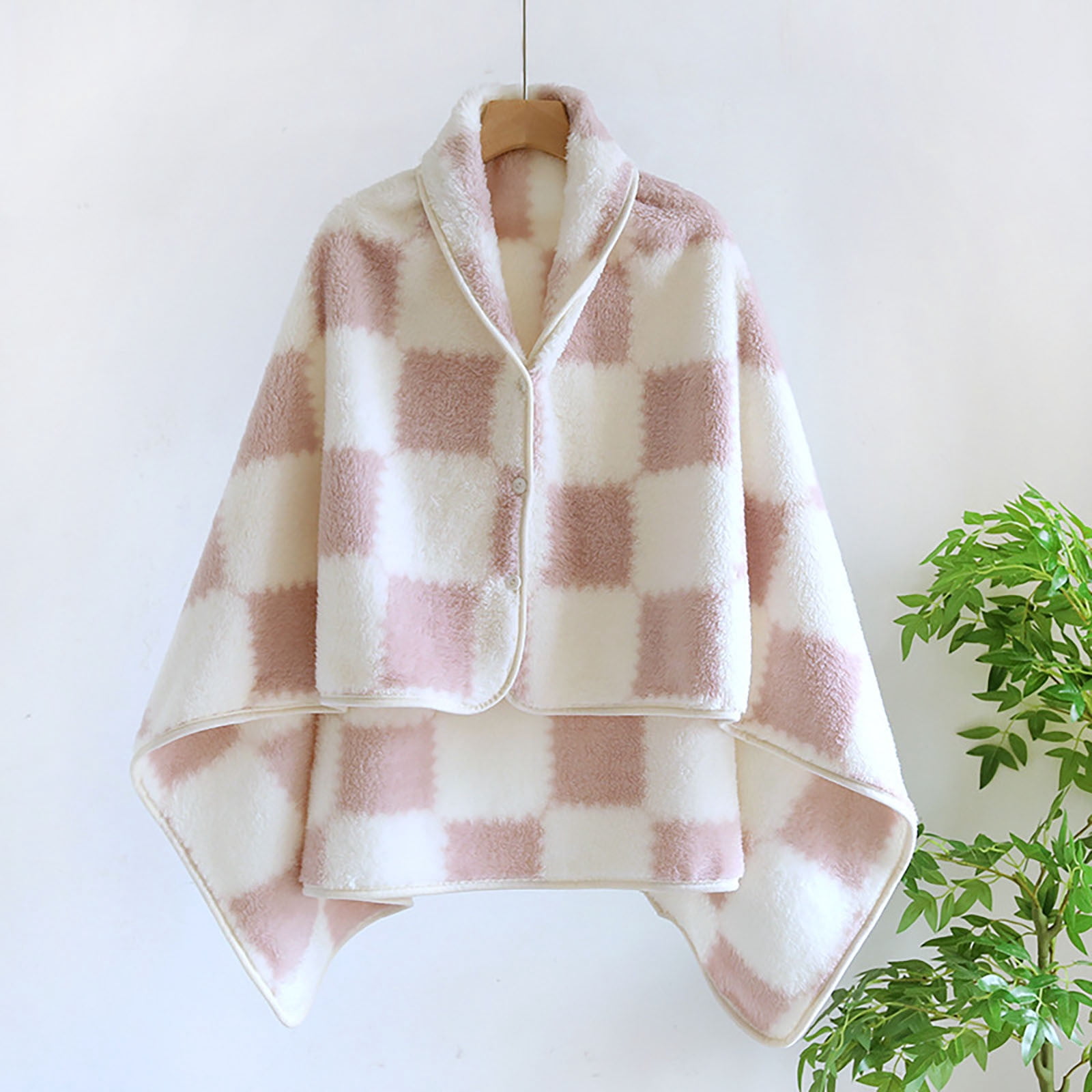 Cxenplz Women's Poncho Cape Plaid Cozy Sherpa Fleece Cloak Coat Snuggly ...