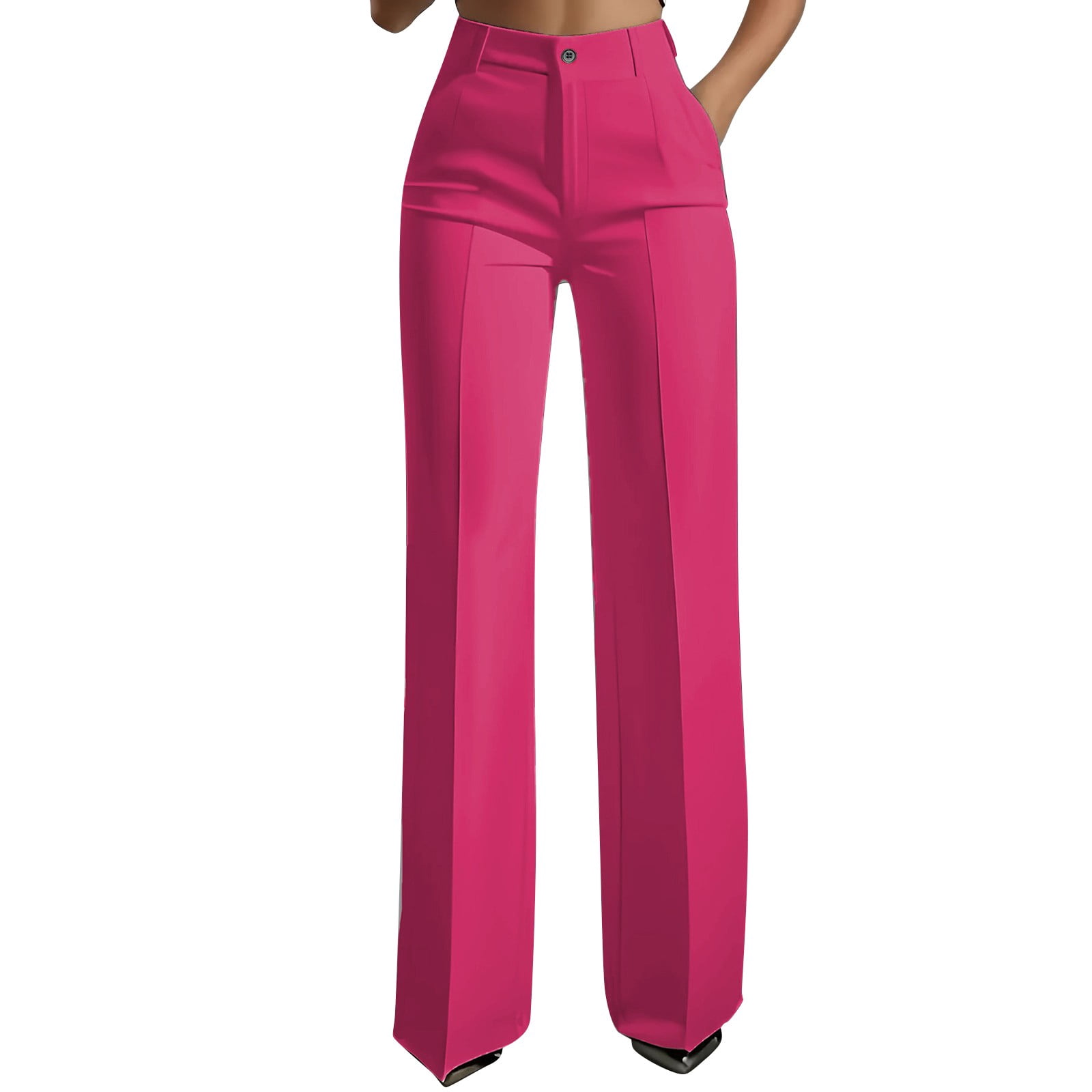 Cxenplz Women's Straight Leg Dress Pants Stretchy High Waisted Slacks ...