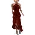 Cxenplz Womens Foraml Cocktail Dress Halter Ruffle Trim Pleated Split ...