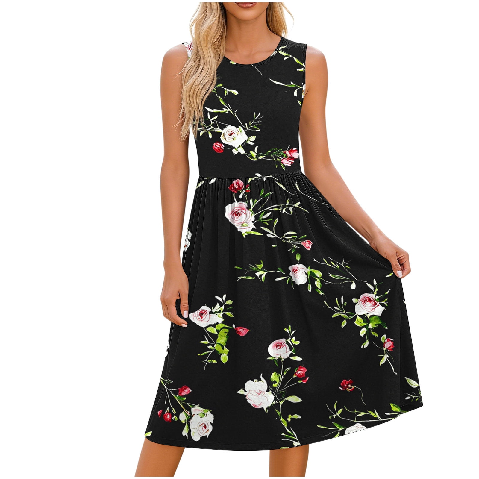 Cxenplz Womens Summer Tank Midi Dress Print Sleeveless Casual Summer A ...