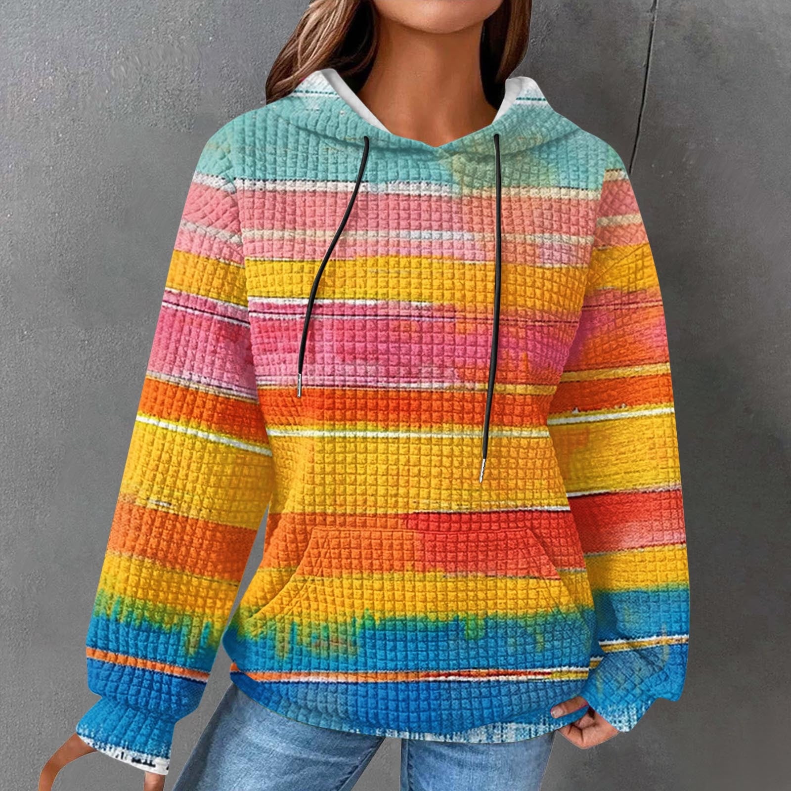 Cxenplz Womens Waffle Knit Hoodie Oversized Bohemia Fashion ...