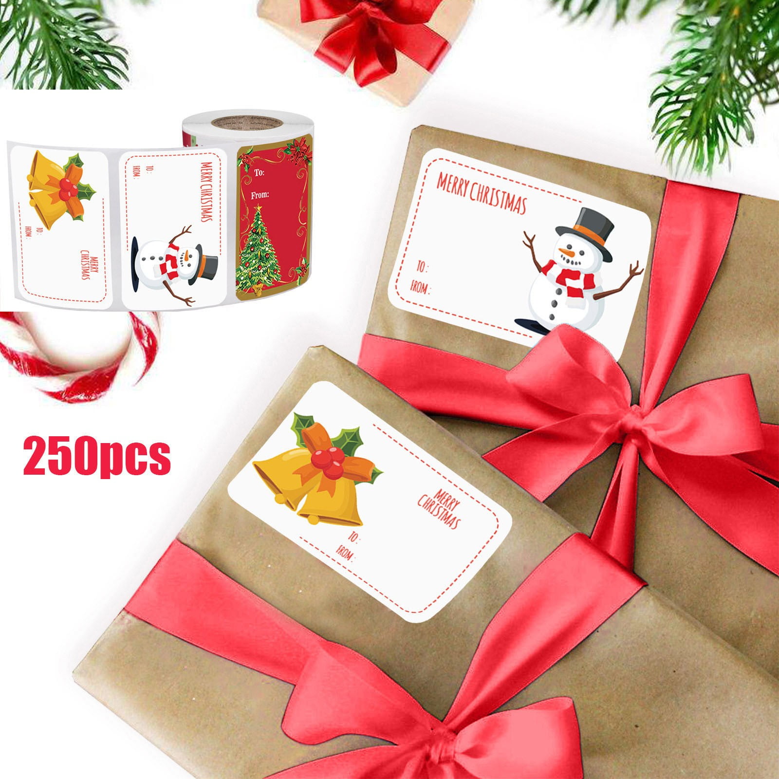 CxhicLuv Christmas Gift Stickers, 250 Self-Adhesive Holiday Tags ...