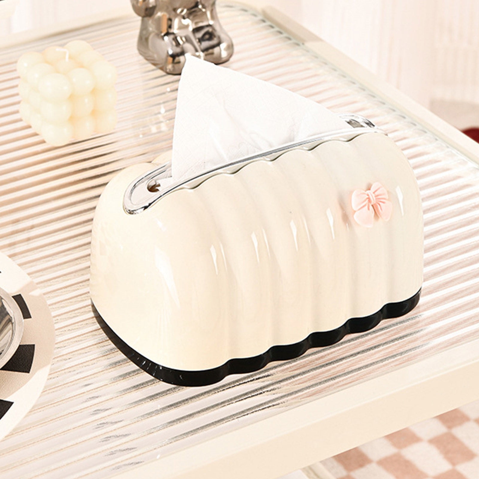 CxhicLuv Cream Bread Tissue Box, 7.5×4.8 Inch, Spring Design, Auto-Lift ...