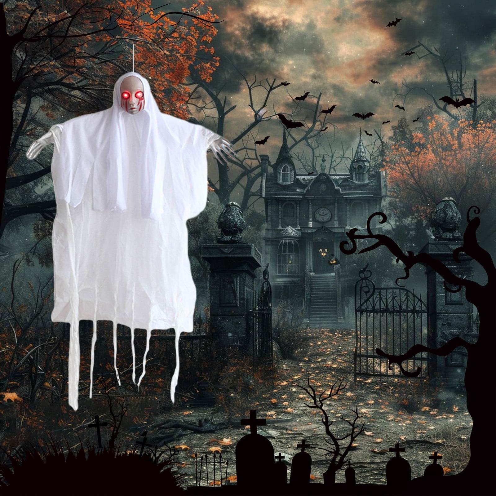 CxhicLuv Glowing Scary Ghost Halloween Ornament, Flashing Red Eyes ...