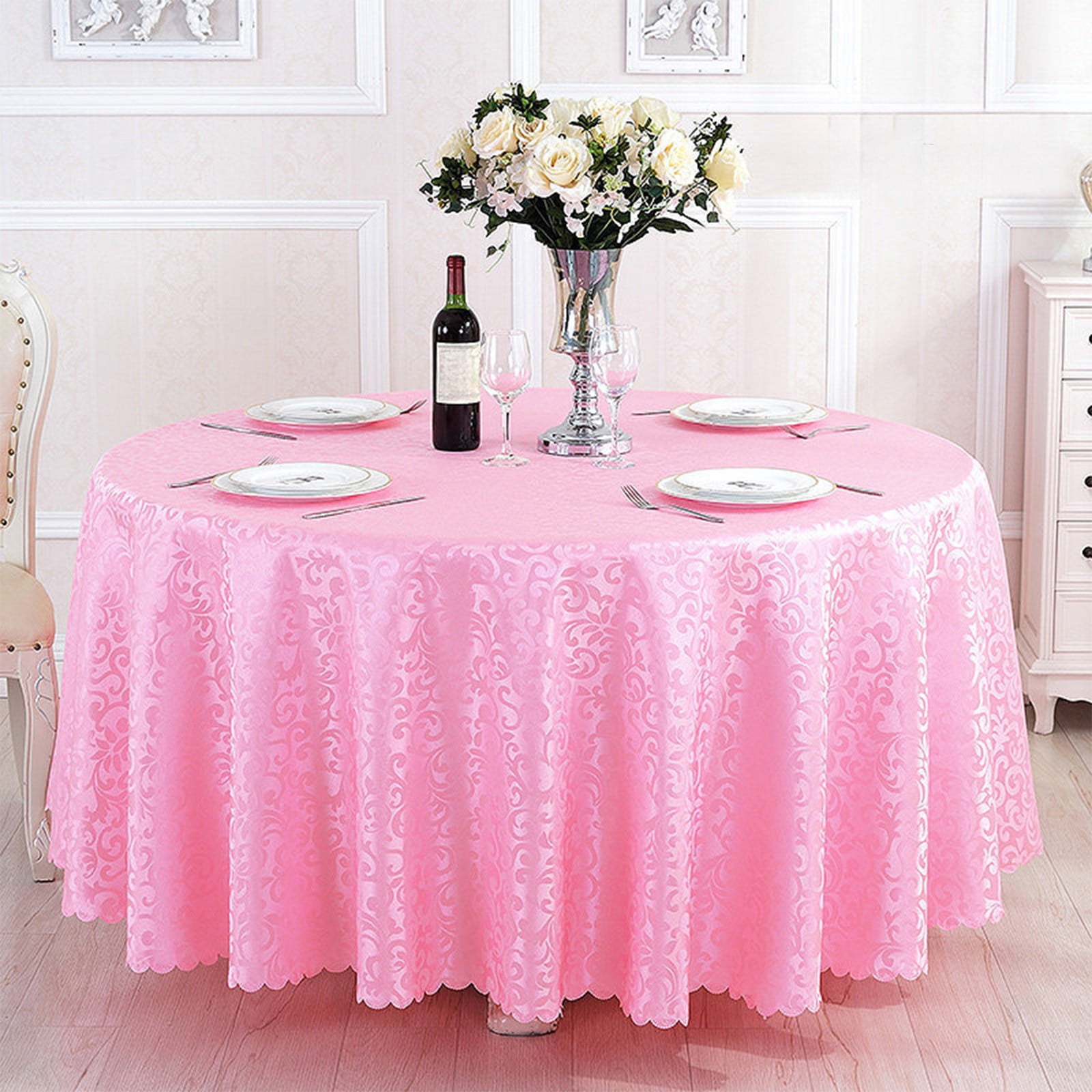 CxhicLuv Hotel Wedding Tablecloths, Elegant Polyester Round Tablecloth ...